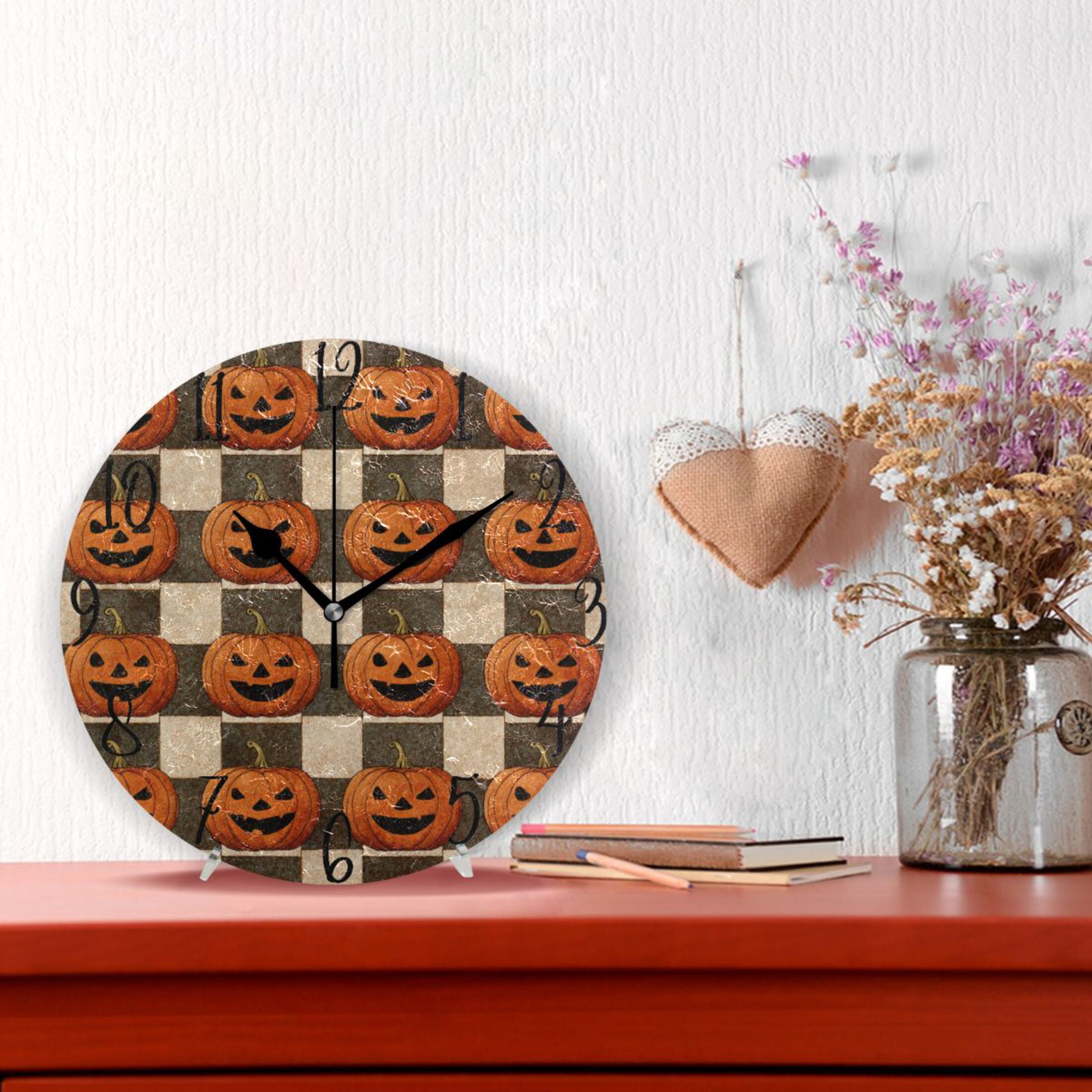 10" Quartz Indoor Wall Clock Silent Mechanism / Striped Wicked Pumpkins ...