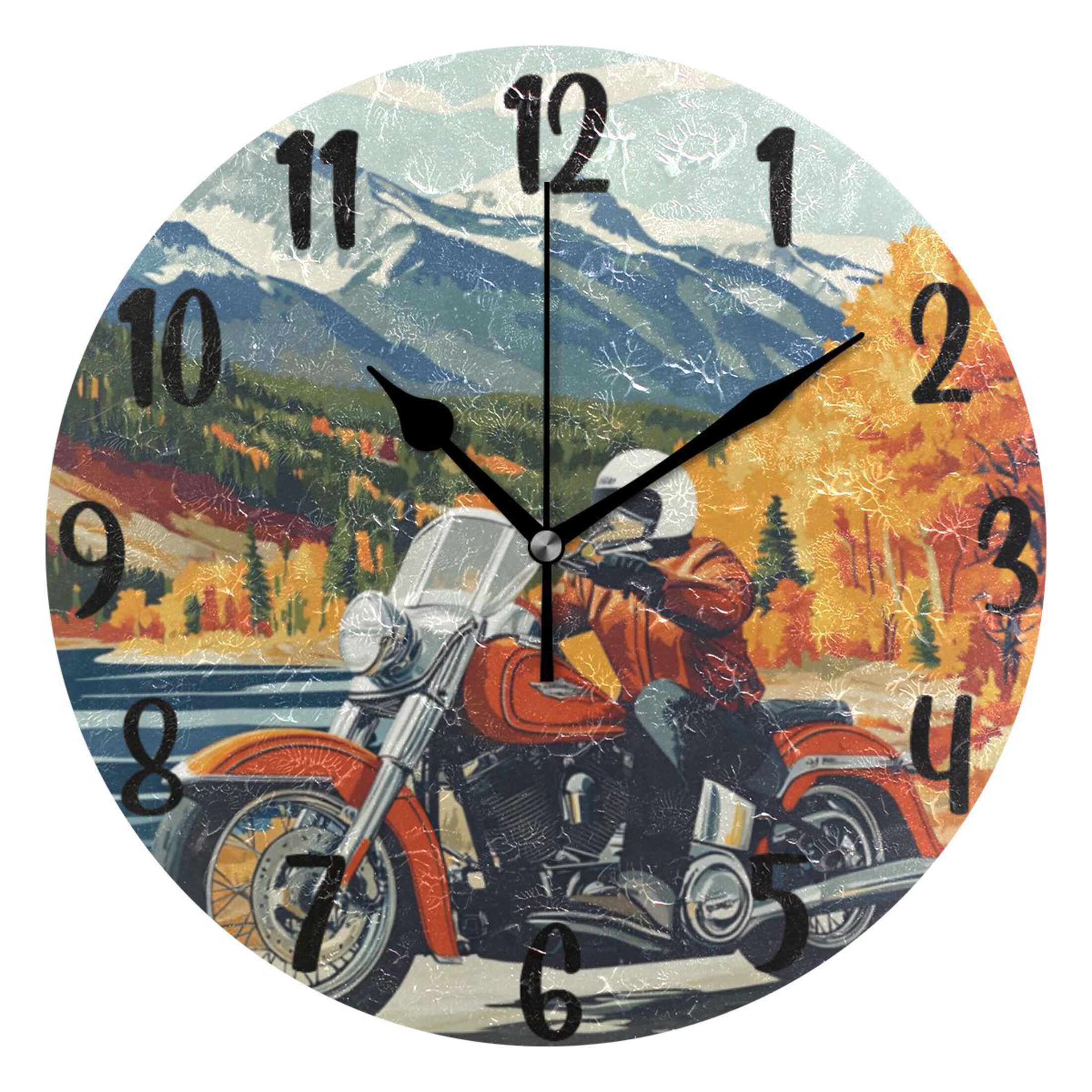 10" Quartz Indoor Wall Clock, Silent Mechanism Clock Motorcycle Driving ...