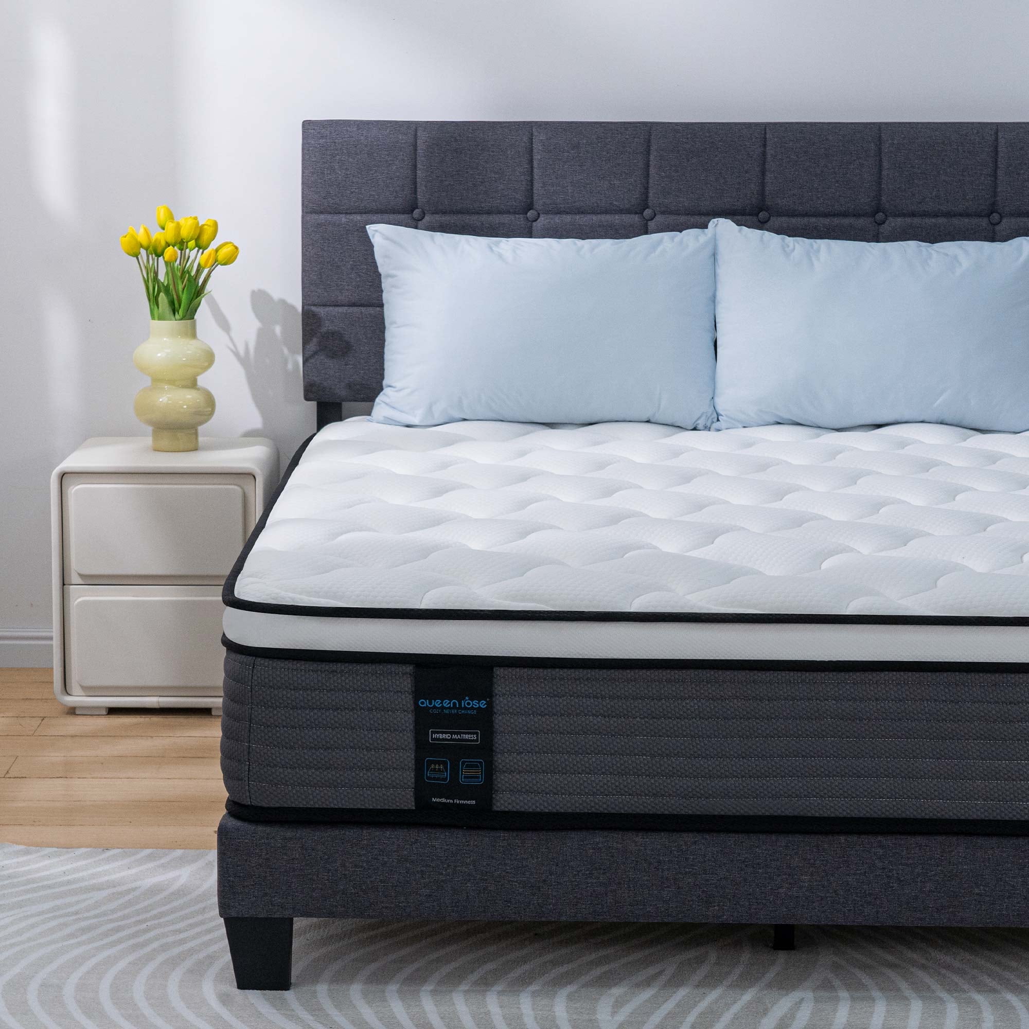 QUEEN ROSE 10'' Queen Size Hybrid Mattress, Gel Memory Foam, Pocket ...