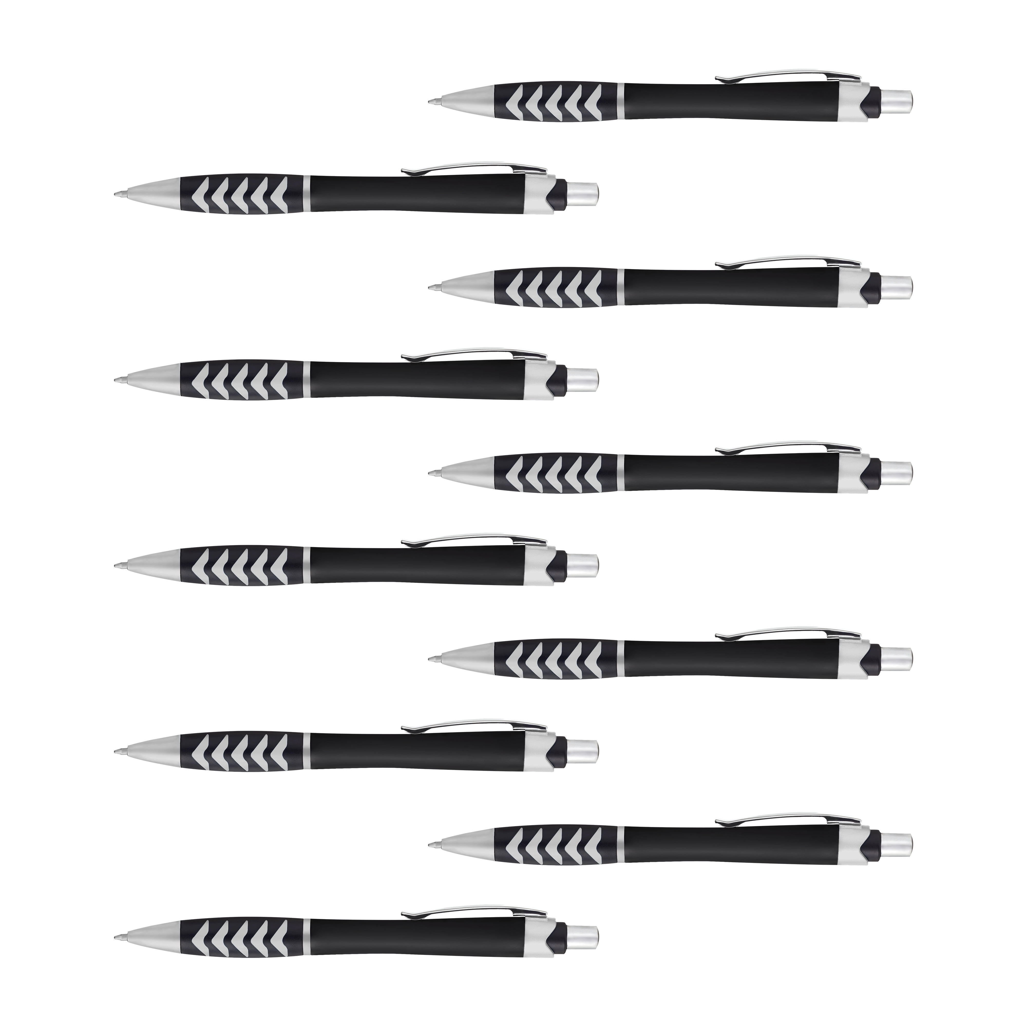 10 Racetrack Ballpoint Pens Pack - Black barrel, Colored Grip - Silver ...