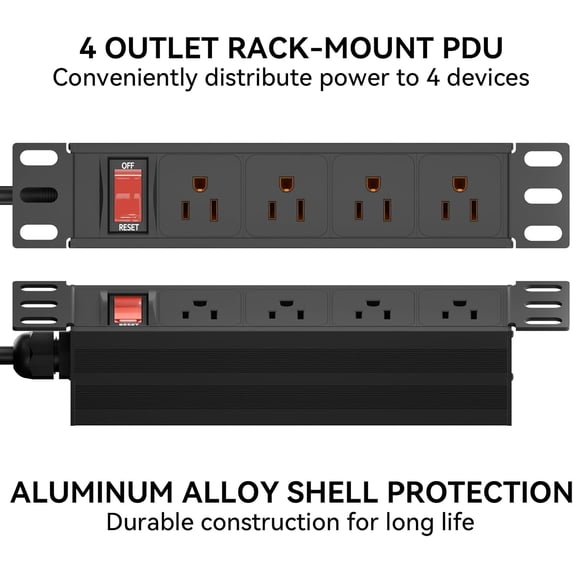 10" Rack PDU- 1U (4Outlets) 10-inch Mini Rack Power Distribution Unit ...