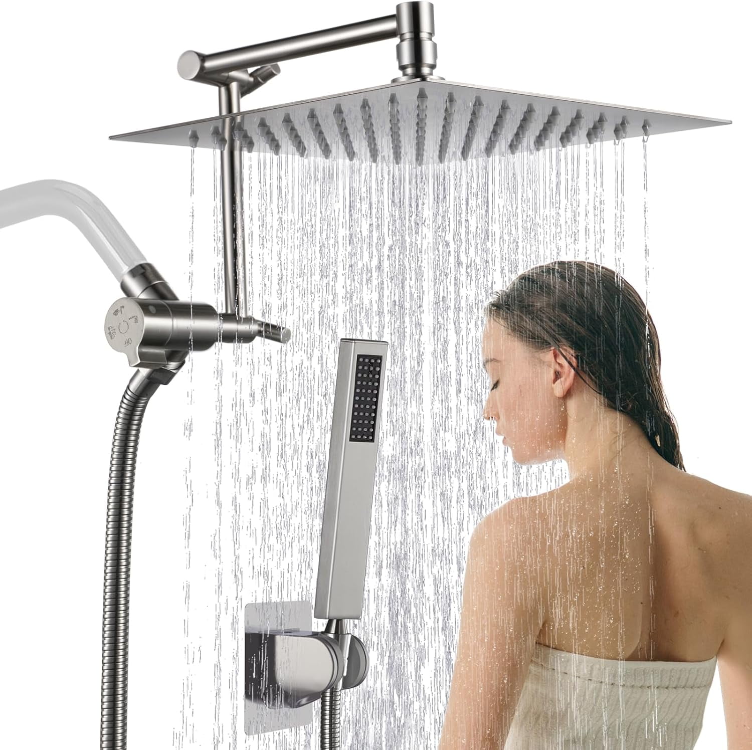 10" Rain Shower with Handheld Combo, 4 Settings Shower Diverter with ...