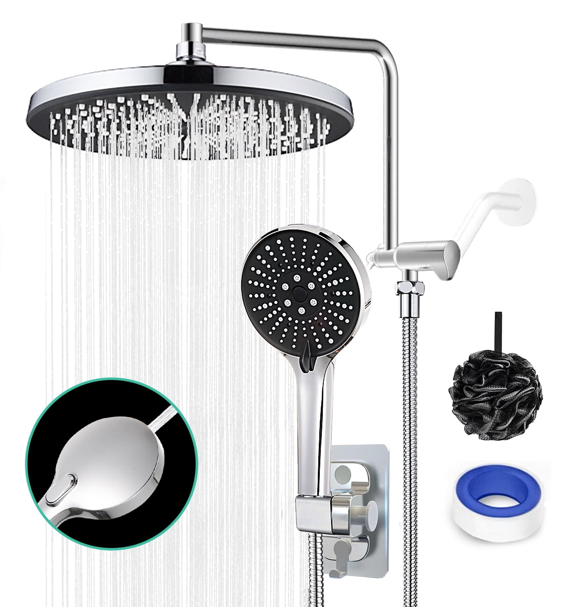 10" Rainfall Shower Head with Handheld Spray 6 Settings High Pressure ...