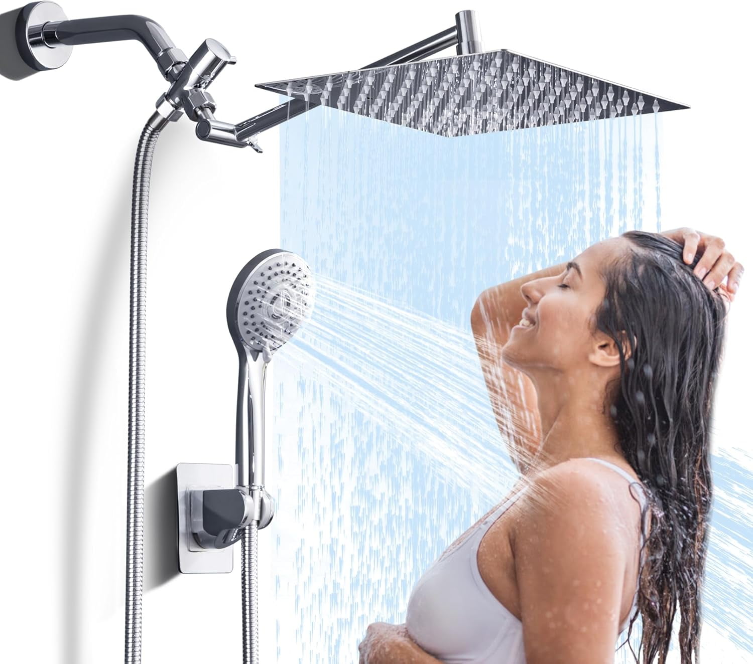 10" Rainfall Shower Head with Handheld Spray Combo High Pressure – 5 Spray Modes, Rain ...