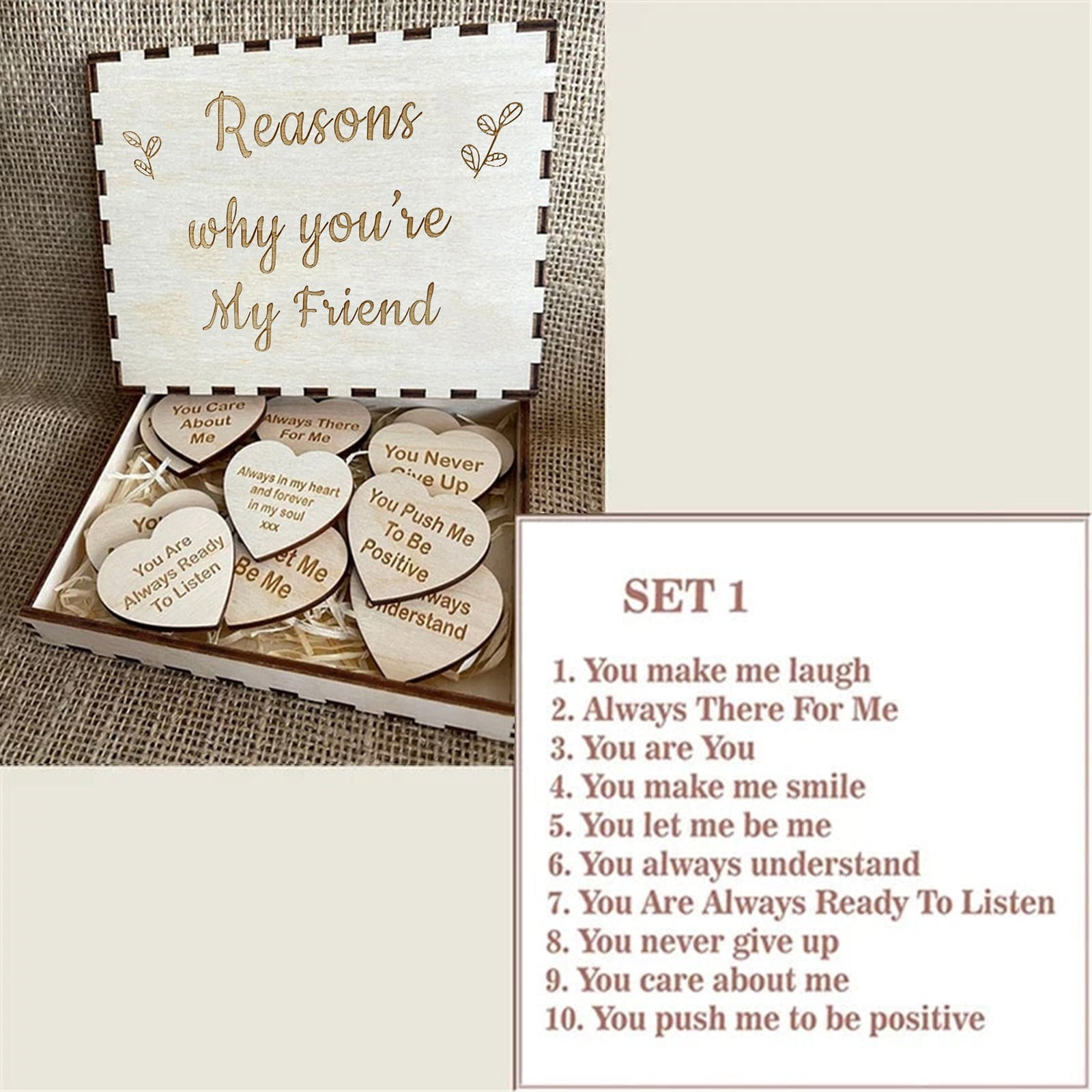 10 Reasons Friendship Gift Box with Wooden Hearts, Unique Best Friend ...