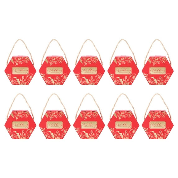 10 Red Candy Bags for Wedding Favors Hexagonal Chocolate Gift Boxes ...