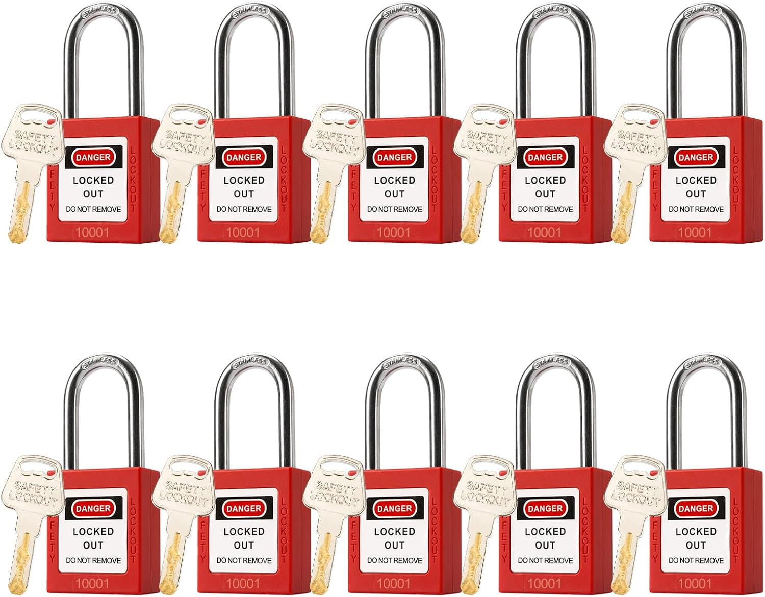 10 Red Lockout Tagout Locks Keyed Alike OSHA Compliant Safety Locks Red ...