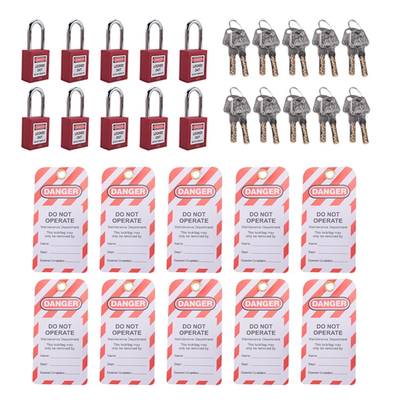 10 Red Lockout Tagout Locks with 10 Lock Out Tag Out Tags, Keyed ...