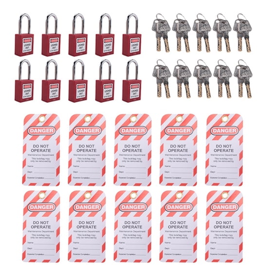 10 Red Lockout Tagout Locks with 10 Lock Out Tag Out Tags, Keyed ...