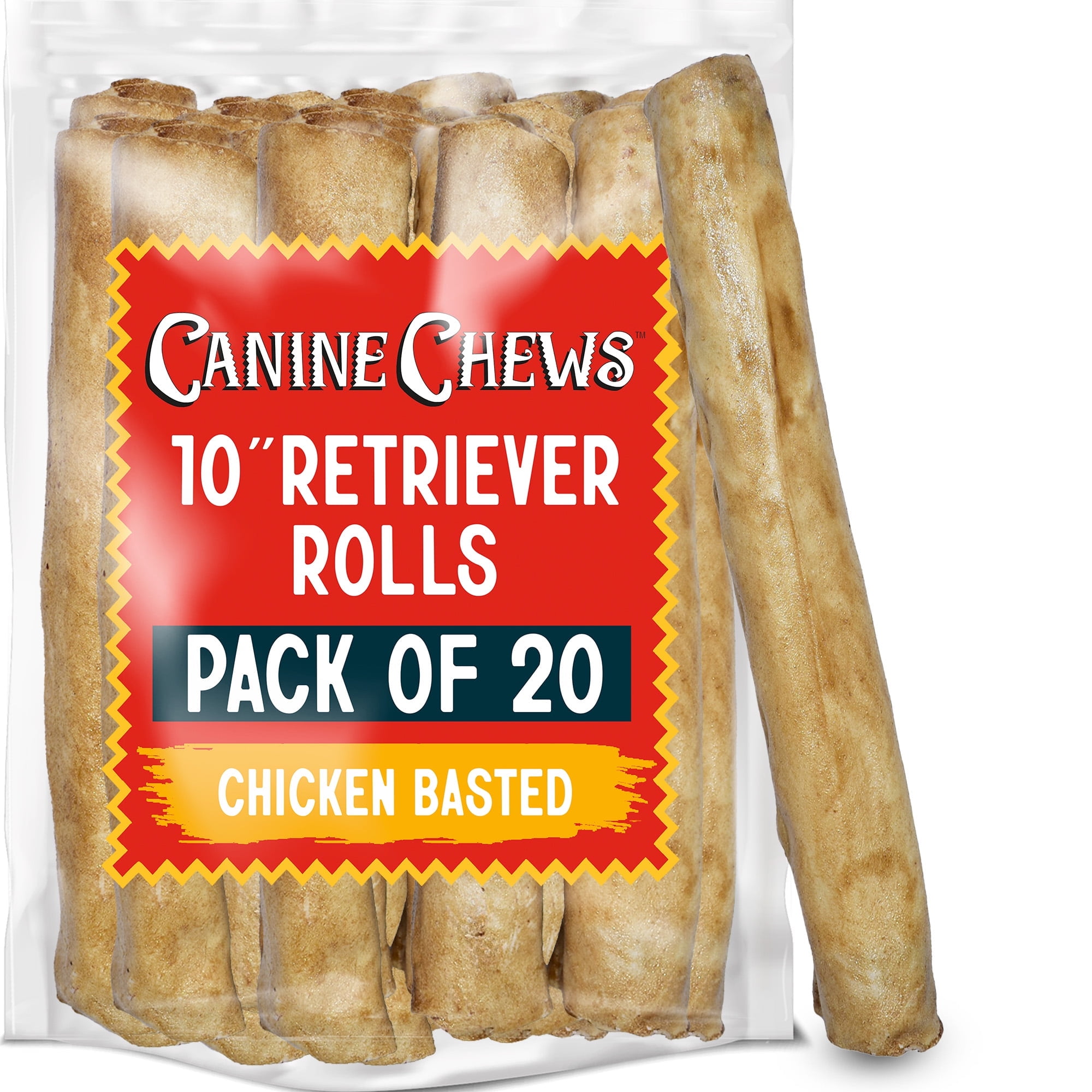 CANINE CHEWS 10" Chicken Basted Dog Rawhide Retriever Rolls | Healthy ...