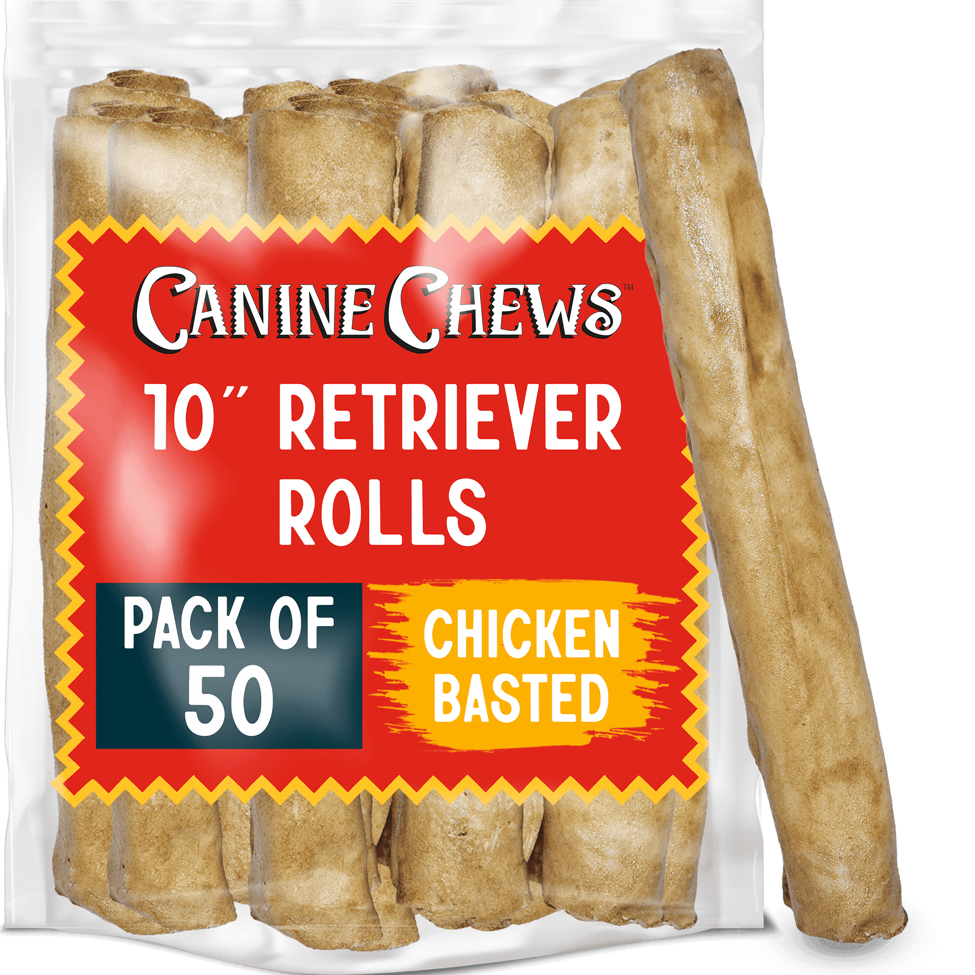 CANINE CHEWS 10" Chicken Basted Rawhide Retriever Rolls | Dog Bones ...