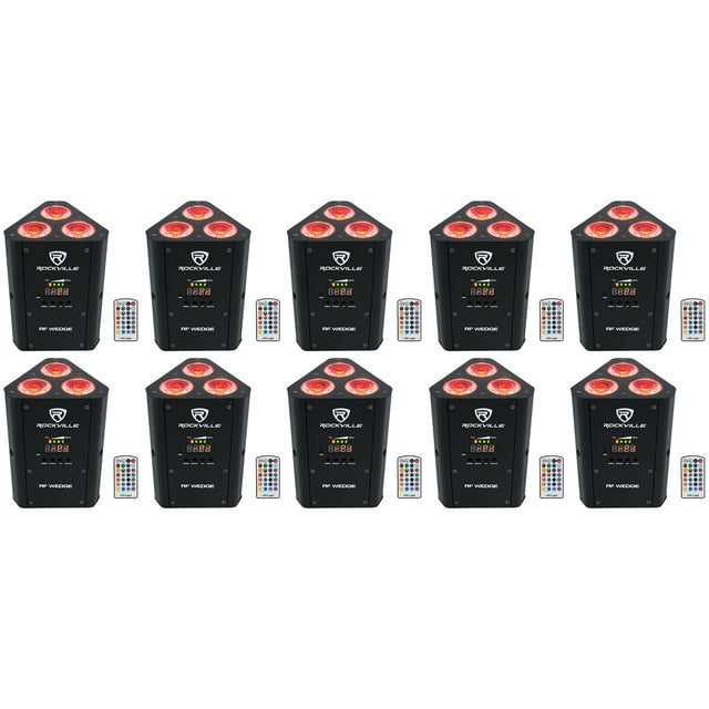 (10) Rockville RF WEDGE BLACK RGBWA+UV Battery Wireless DMX Up Lights ...