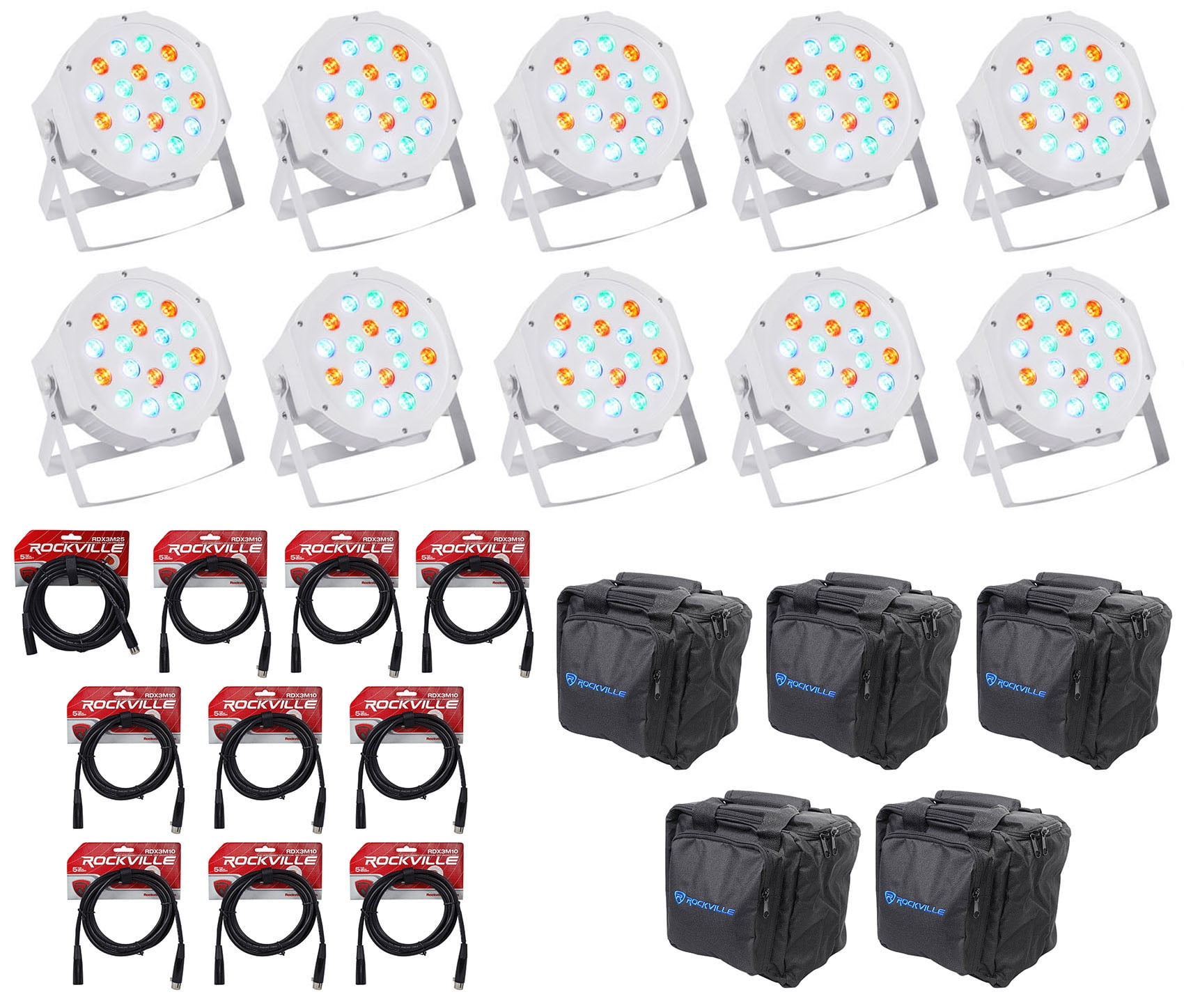 (10) Rockville RockPAR50 WHT LED RGB Par Can DJ/Club DMX Wash Lights ...