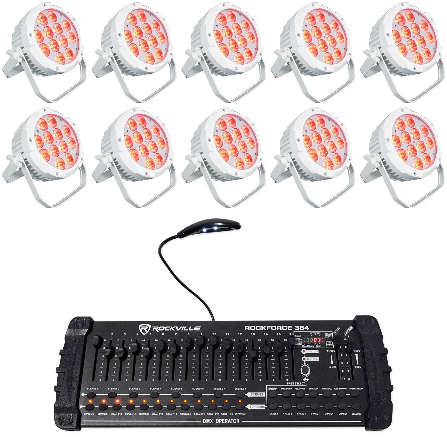10) Rockville WET PAR PRO White Indoor/Outdoor Par Wash Up Lights+DMX ...