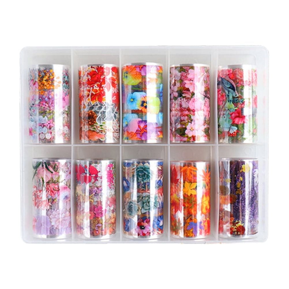 10 Roll Nail Art Transfer Nail Stickers Colourful Maple Leaf Flowers ...