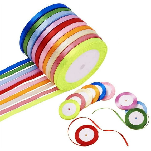 10 Rolls 250 Yards Satin Ribbons 1/4" DIY Craft Fabric Ribbon Mixed Colors for Making Bows ...