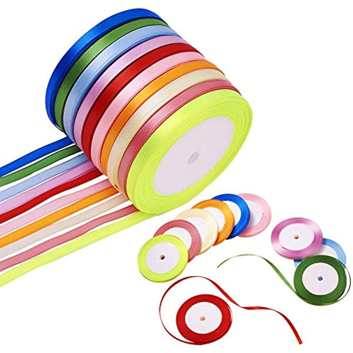 10 Rolls 250 Yards Satin Ribbons 1/4inch DIY Craft Fabric Ribbon Mixed ...