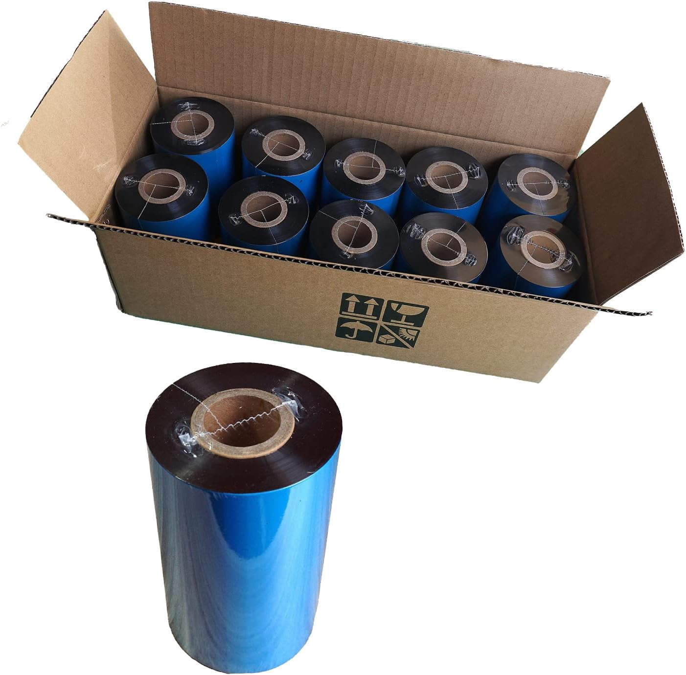 (10 Rolls) 4.33'' x 984' Wax Ribbon, 110mm x 300m Black Thermal ...