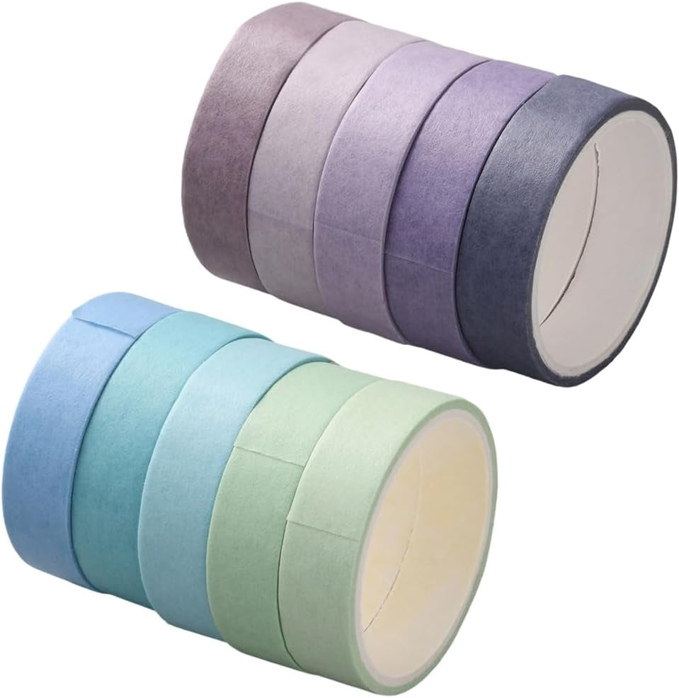 10 Rolls 65 Feet Washi Paper Tape 10mm Wide Decorative Colorful Blue ...