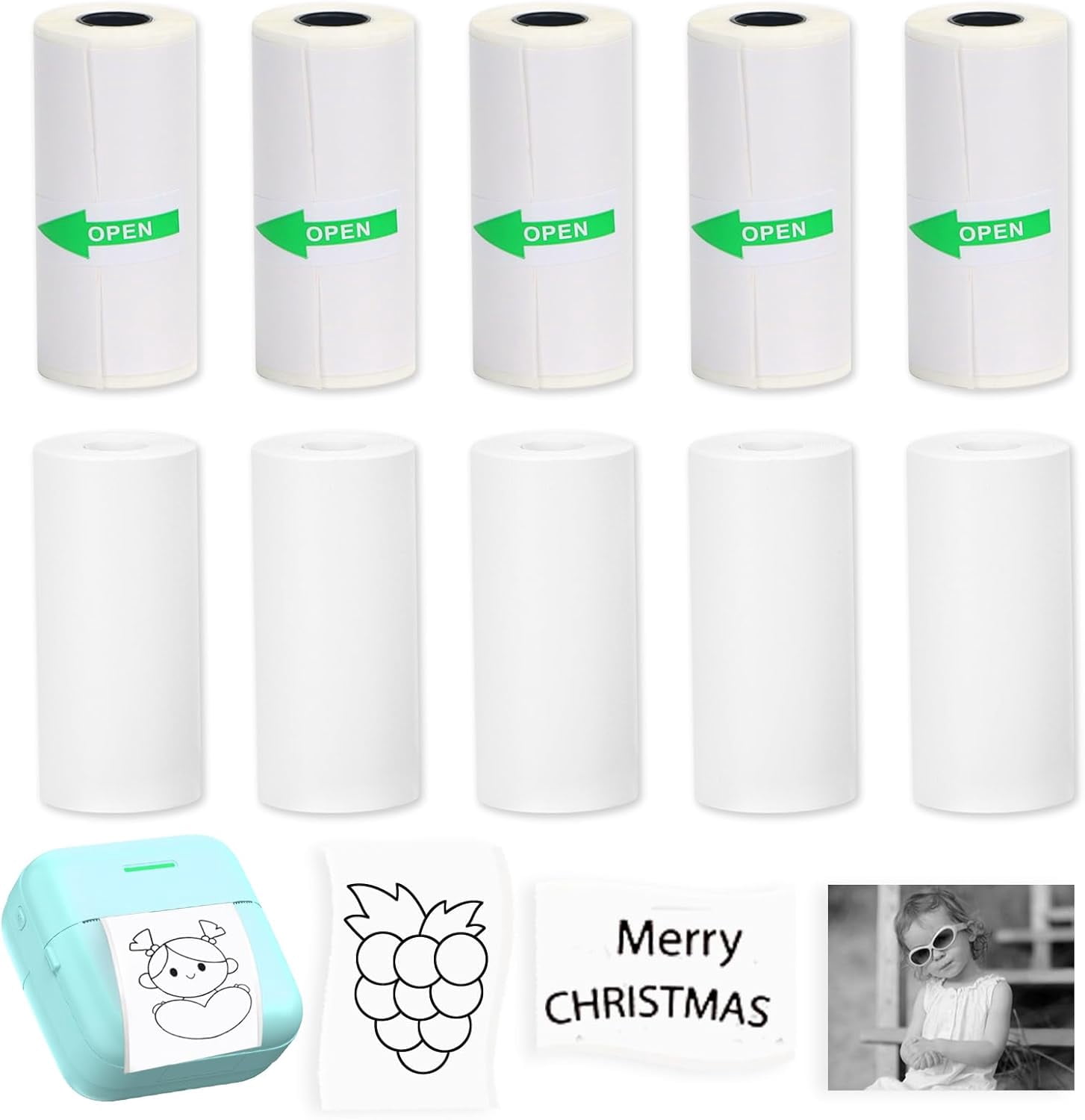 10 Rolls Mini Printer Sticker Paper Refill 57 x 25mm 5 Rolls Sef ...