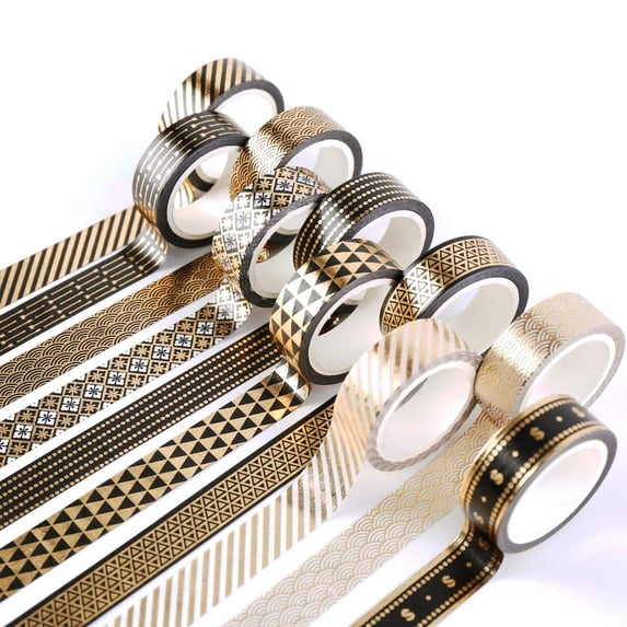 10 Rolls Washi Tape Set Black Gold Foil Print Decorative Tapes for Arts ...