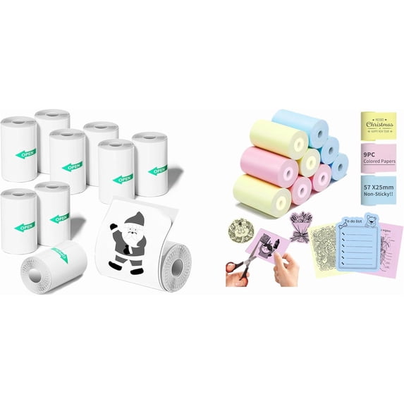 10 Rolls White Sticker Paper & 9 Rolls Thermal Printer Paper （Non ...
