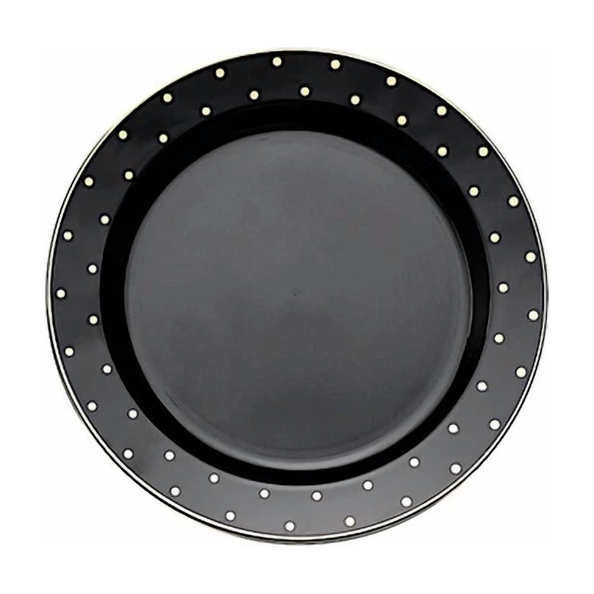 10 Round 10" Black Plastic Dinner Plates With Gold Dotted Rim Party ...