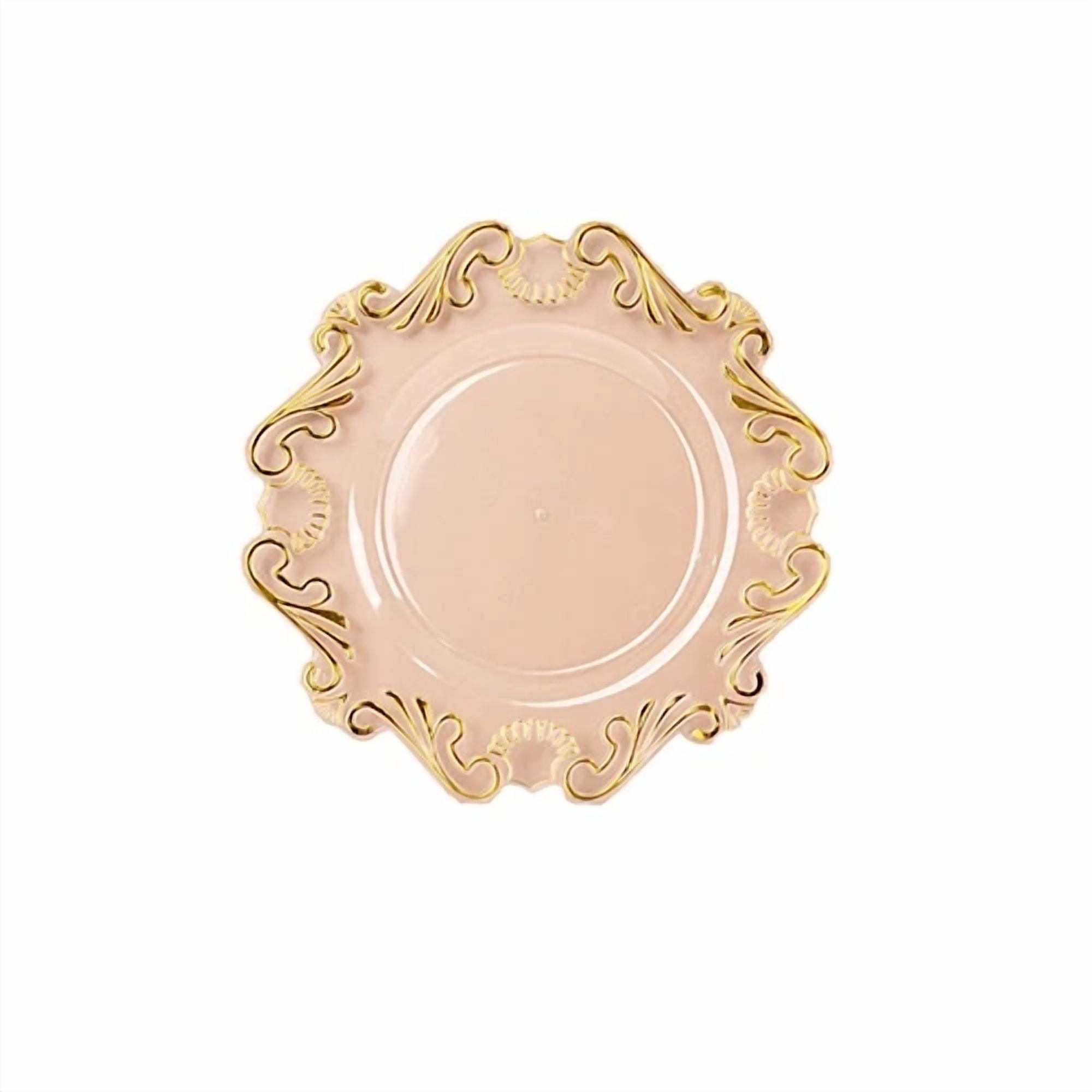 10 Round 10" Clear Gold Baroque Plastic Salad Dinner Plates Party ...