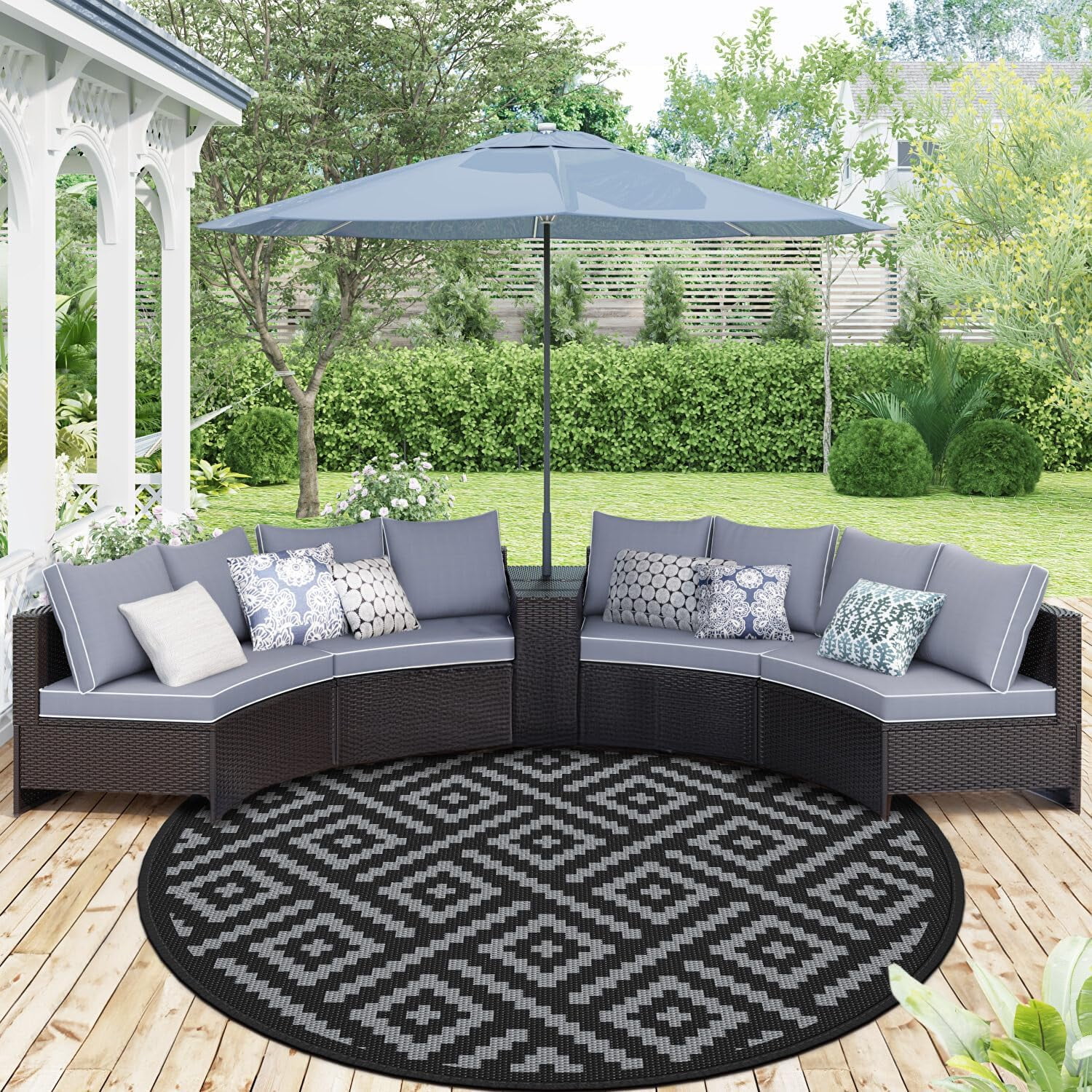 10' Round Outdoor Rug for Patios Clearance, Reversible Plastic Straw ...
