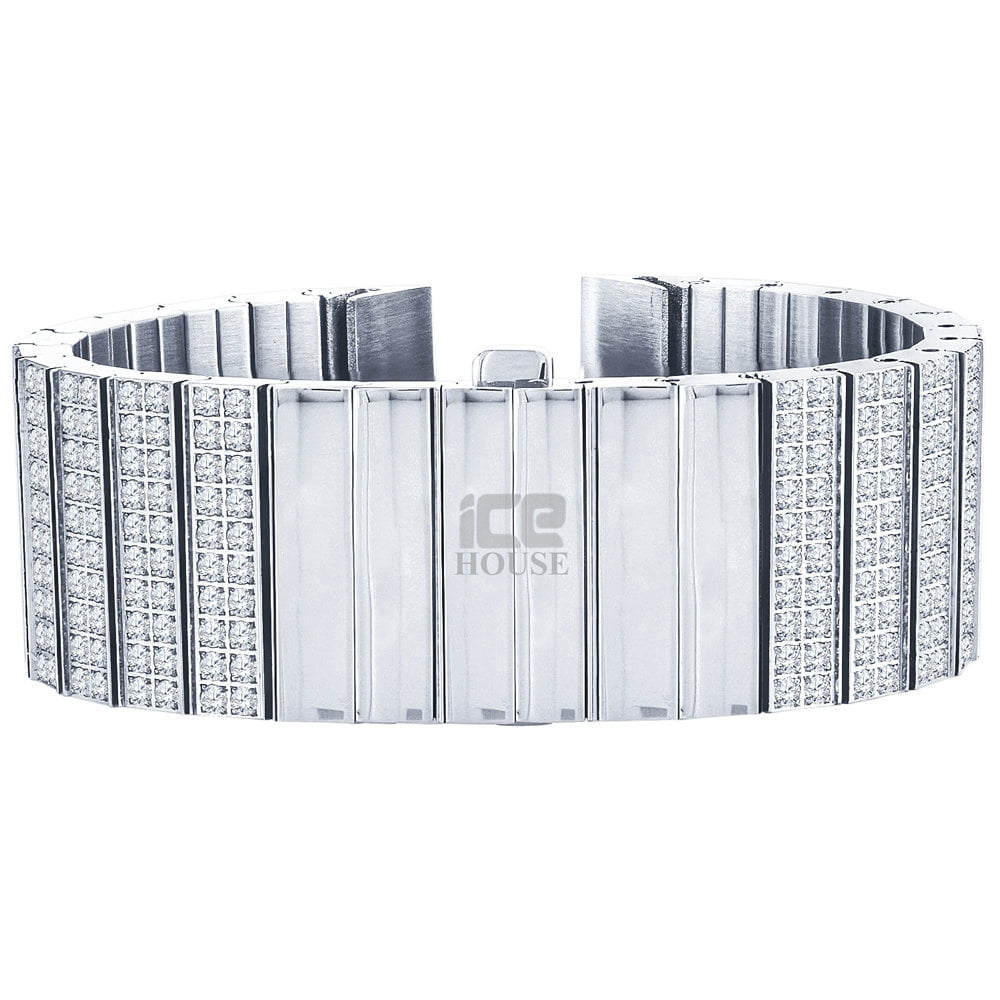 10 Row Solid Stainless Steel CNC Set 18K White Gold Finish Simulated ...