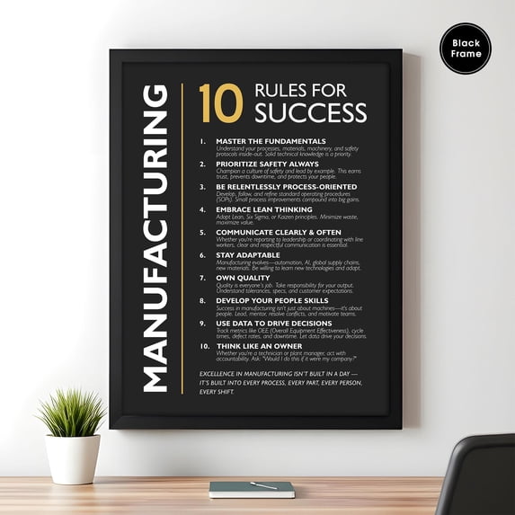 10 Rules For Success In Manufacturing Poster, Industrial Office Decor ...