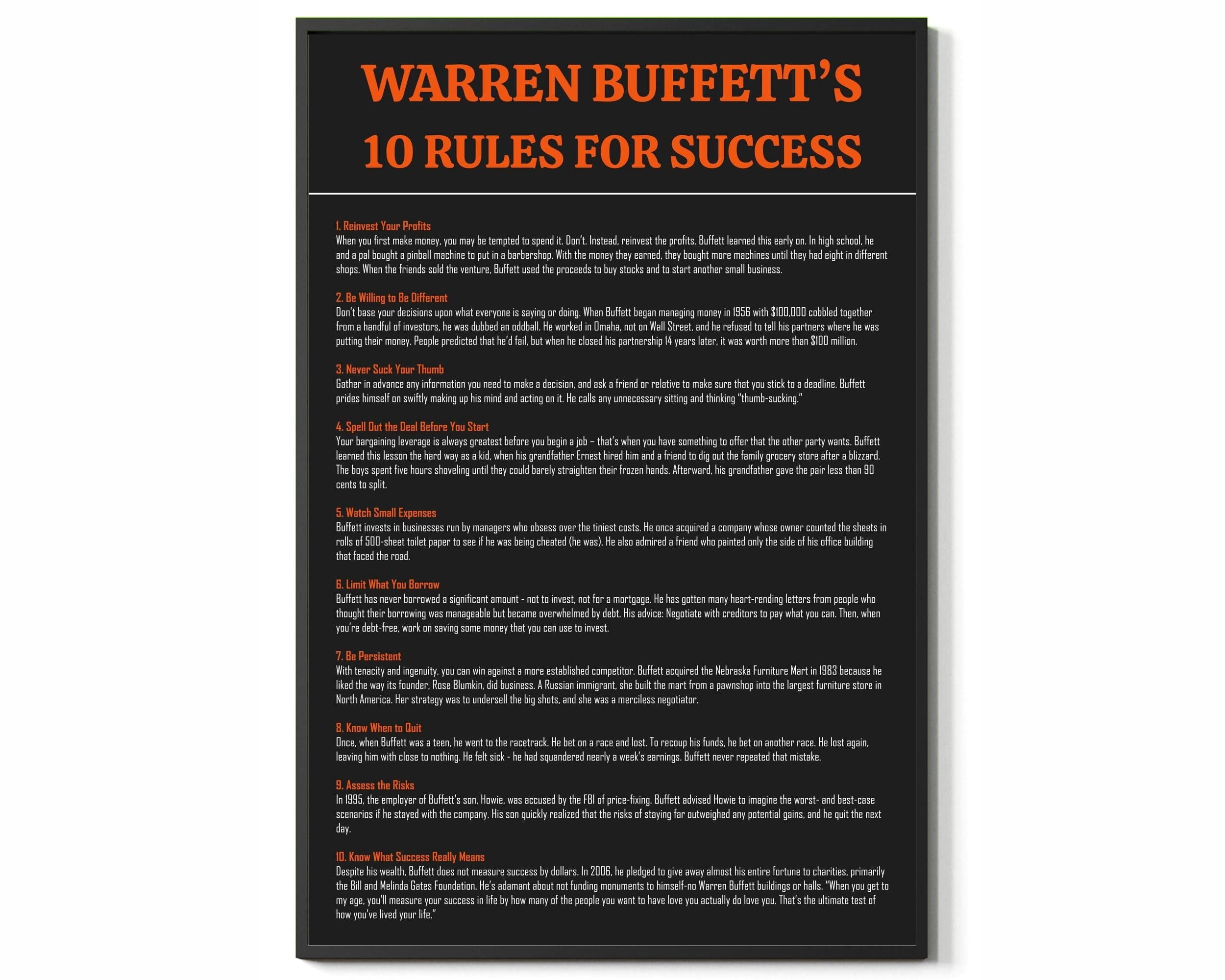 10 Rules Poster for Success Motivational Inspirational Quote Wall Art ...
