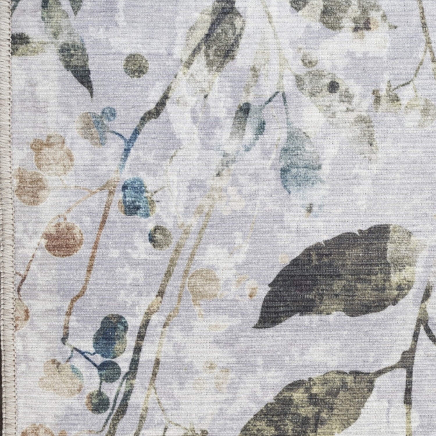 10' Runner Gray and Blue Floral Power Loom Washable Non Skid Runner Rug ...