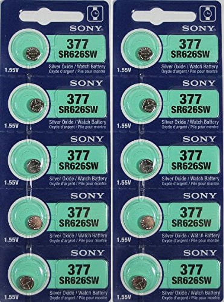 SONY 377 SR626SW Mercury Free Silver Oxide Watch Batteries, 1.55V ...