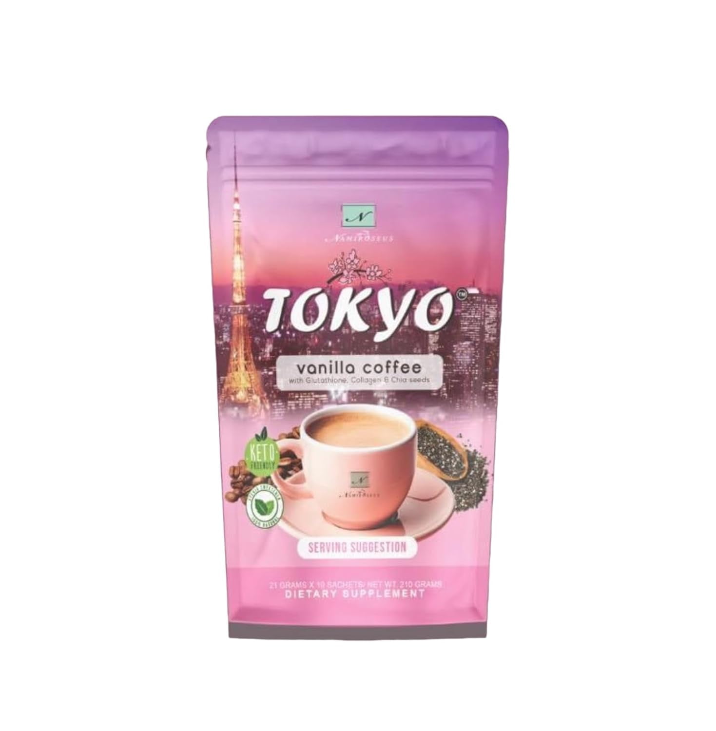 10 Sachets Namiro-seus Tokyo Vanilla Coffee with Glutathione, and Chia ...