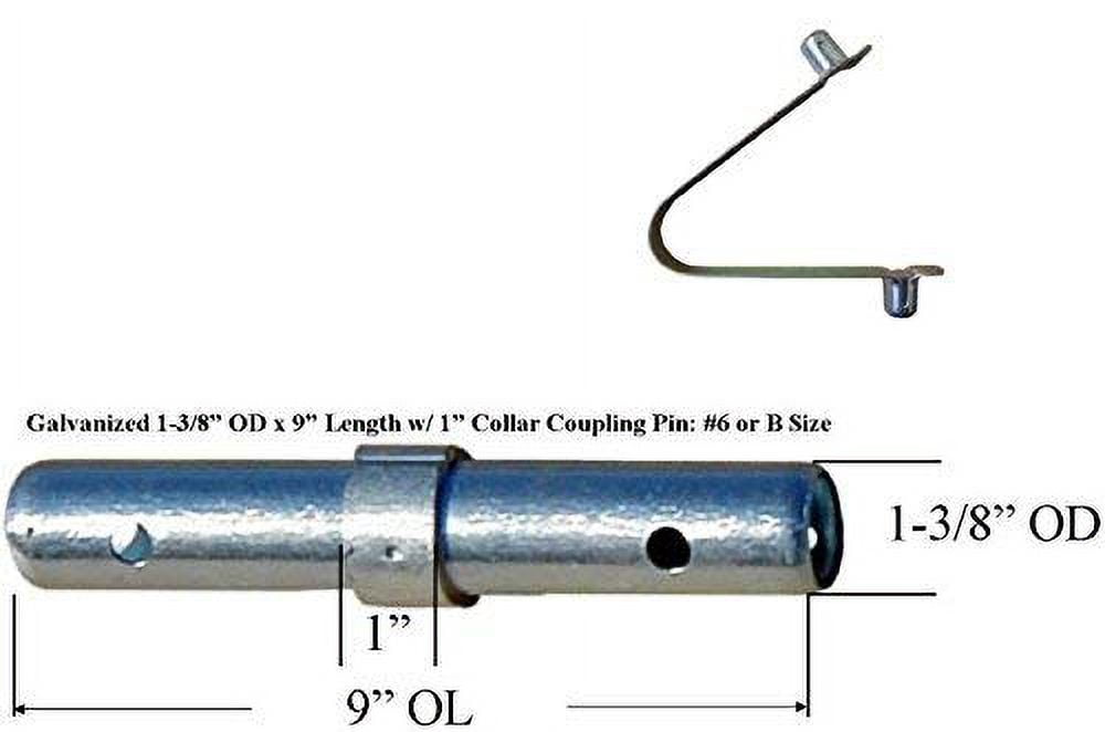 10 Scaffolding Coupling Pin 1-3/8"OD x 9"L with 1" Collar and 10 Spring ...