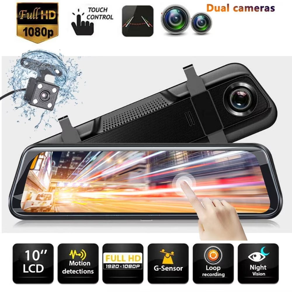 10" Screen Car Dash Camera, 1080P Mirror Dash Cam with Waterproof ...