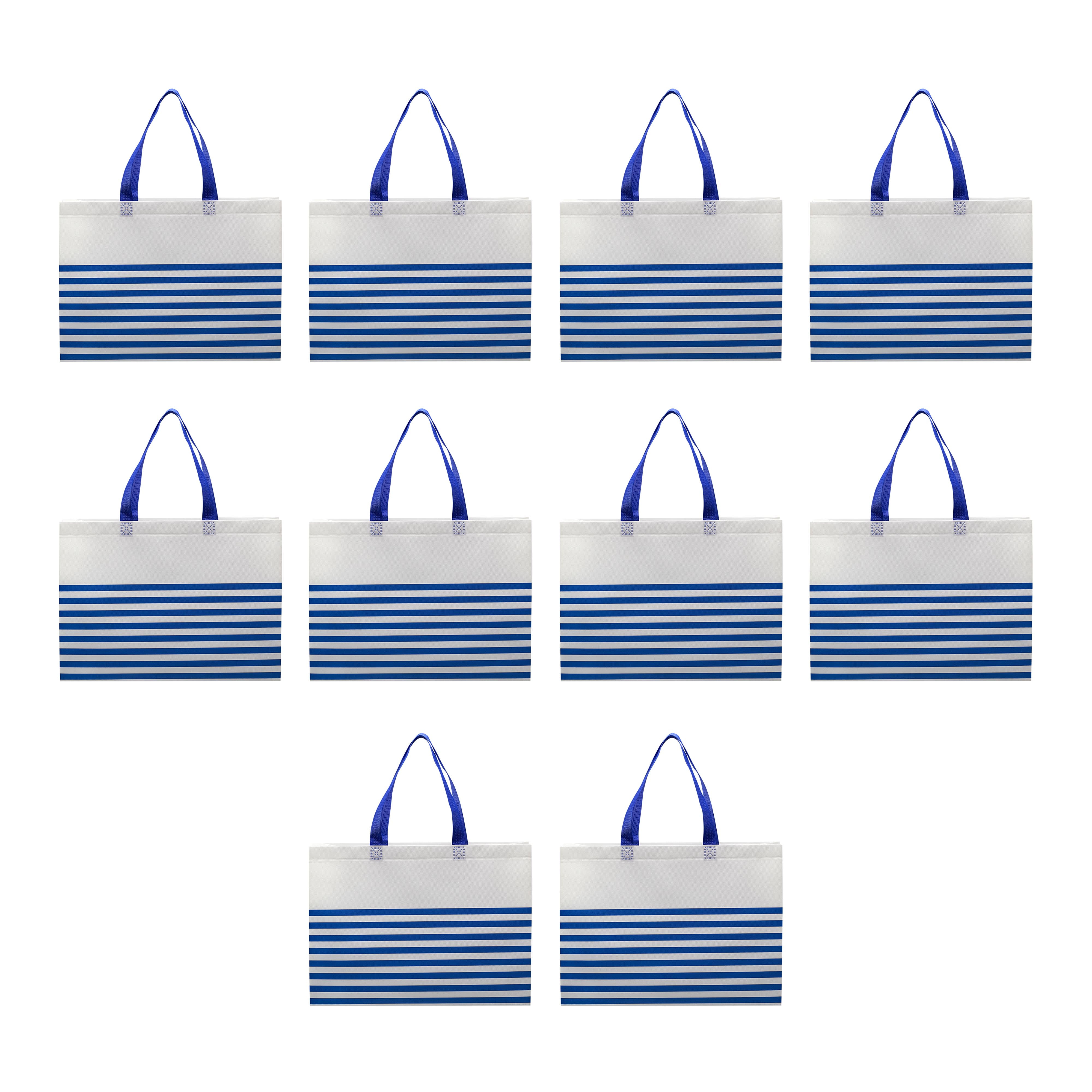 10 Seaside Striped Tote Bags Set - Non Woven, Big, Vibrant, Reusable ...