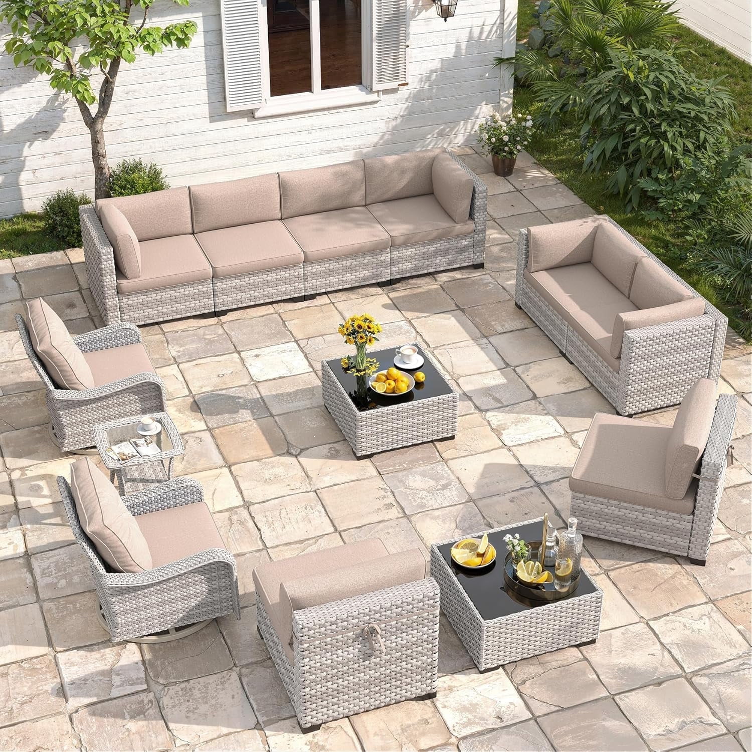 10-Seat Modern Patio Furniture Set with Swivel Rocking Chairs, Thick 4 ...