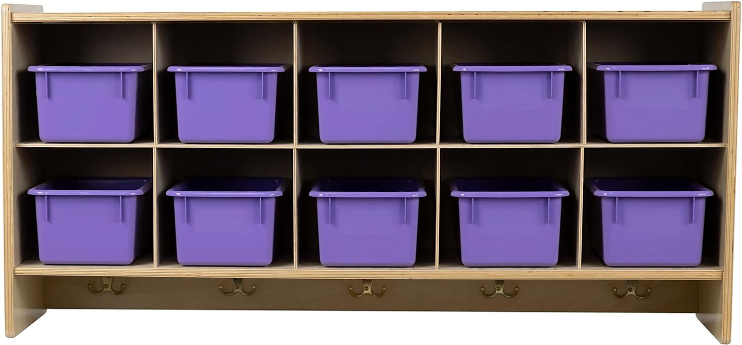 10 Section Montessori Cubby Wall Mounted Shelf with Containers for ...