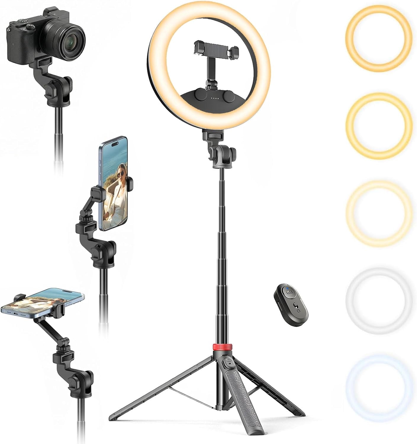 10''Selfie Light with 64''Tripod Stand,Rechargeable Light with Phone ...