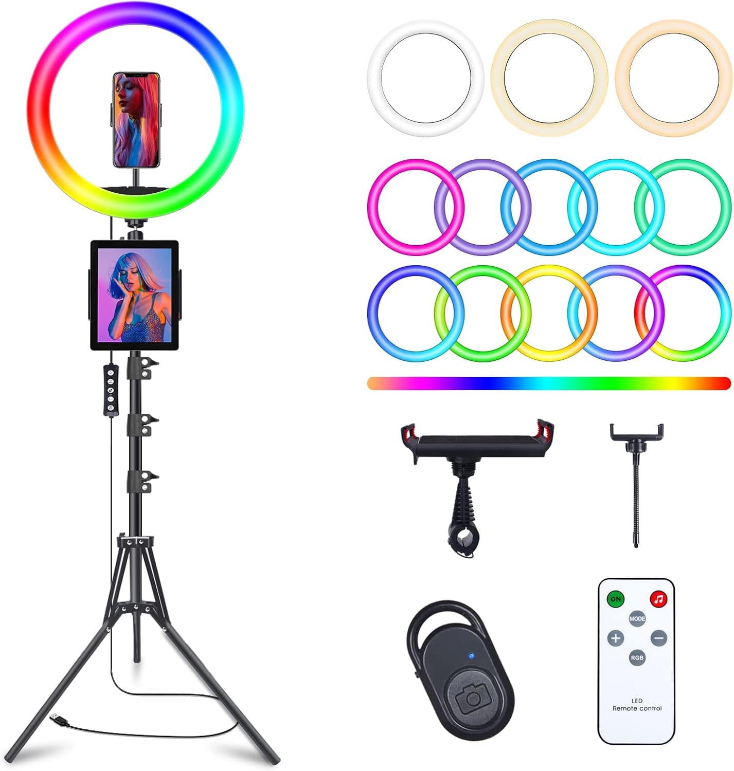 10" Selfie Ring Light with 73" Tripod Stand & 1 Phone Holder, LED ...