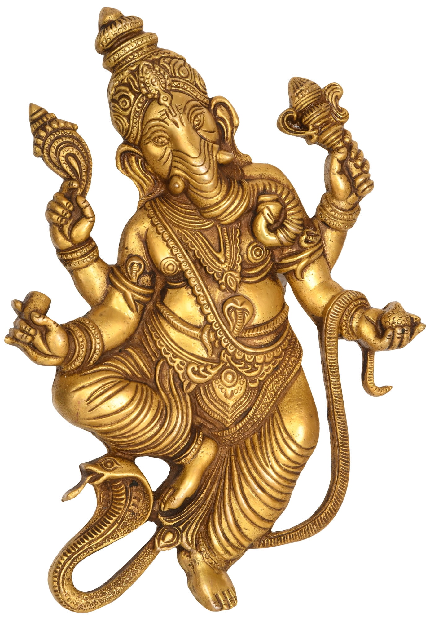 10" Serpent Ganesha Wall Hanging Flat Statue in Brass | Handmade | Made ...