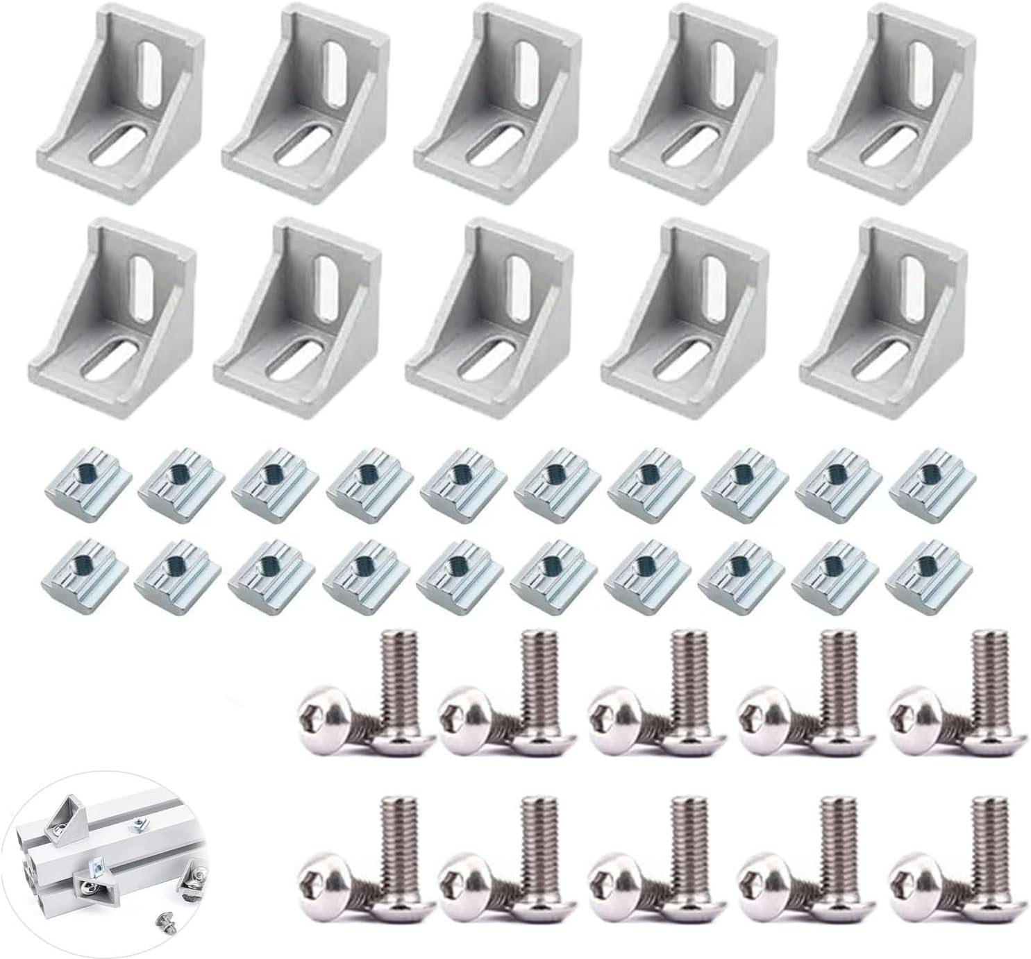 10 Set 2020 Aluminum Extrusion Corner Brackets 90deg Right Angle L ...