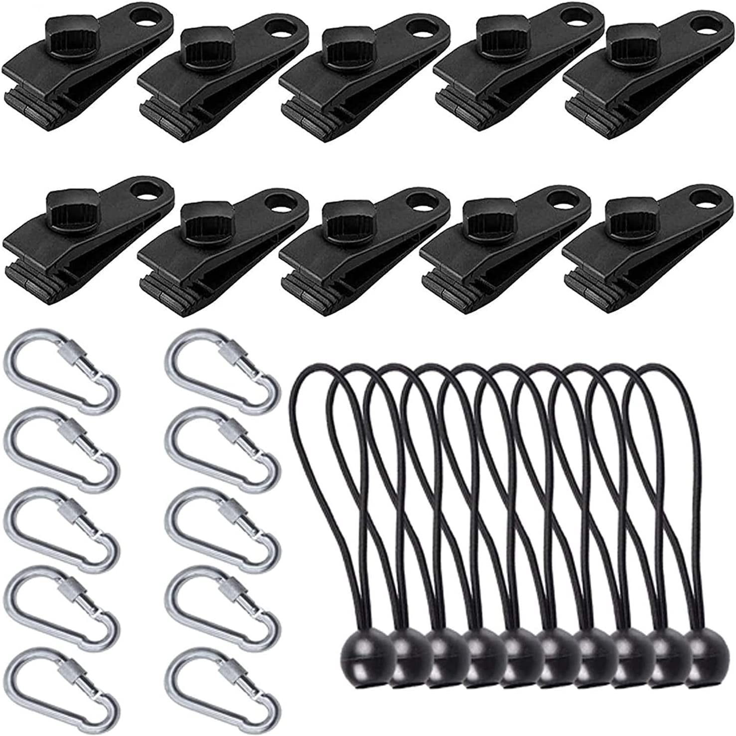 10 Set Black Tarp Clips, Tarp Clips with Carabiner Rope Tensioner for ...