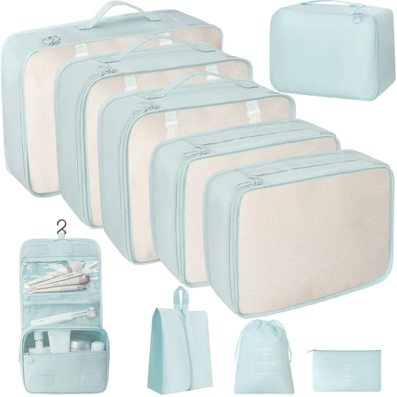 10 Set Blue Expandable Packing Cubes Travel Luggage Organizers ...