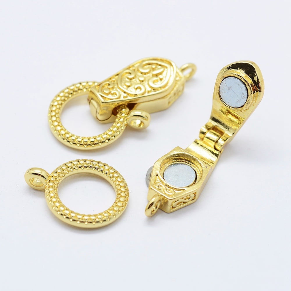 10 Set Brass Fold Over Magnetic Clasps Golden 31x13x5.5mm Hole: 1.5mm ...
