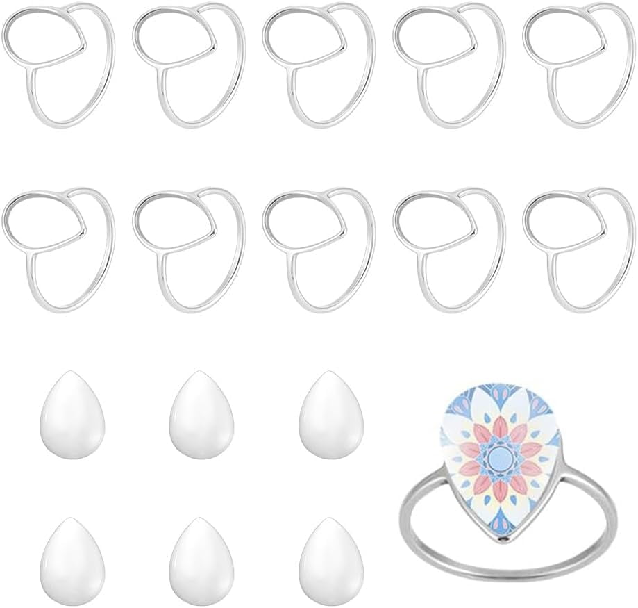 10 Set Cabochon Ring Teardrop Blank Rings Pad Ring Settings Bases Ring ...
