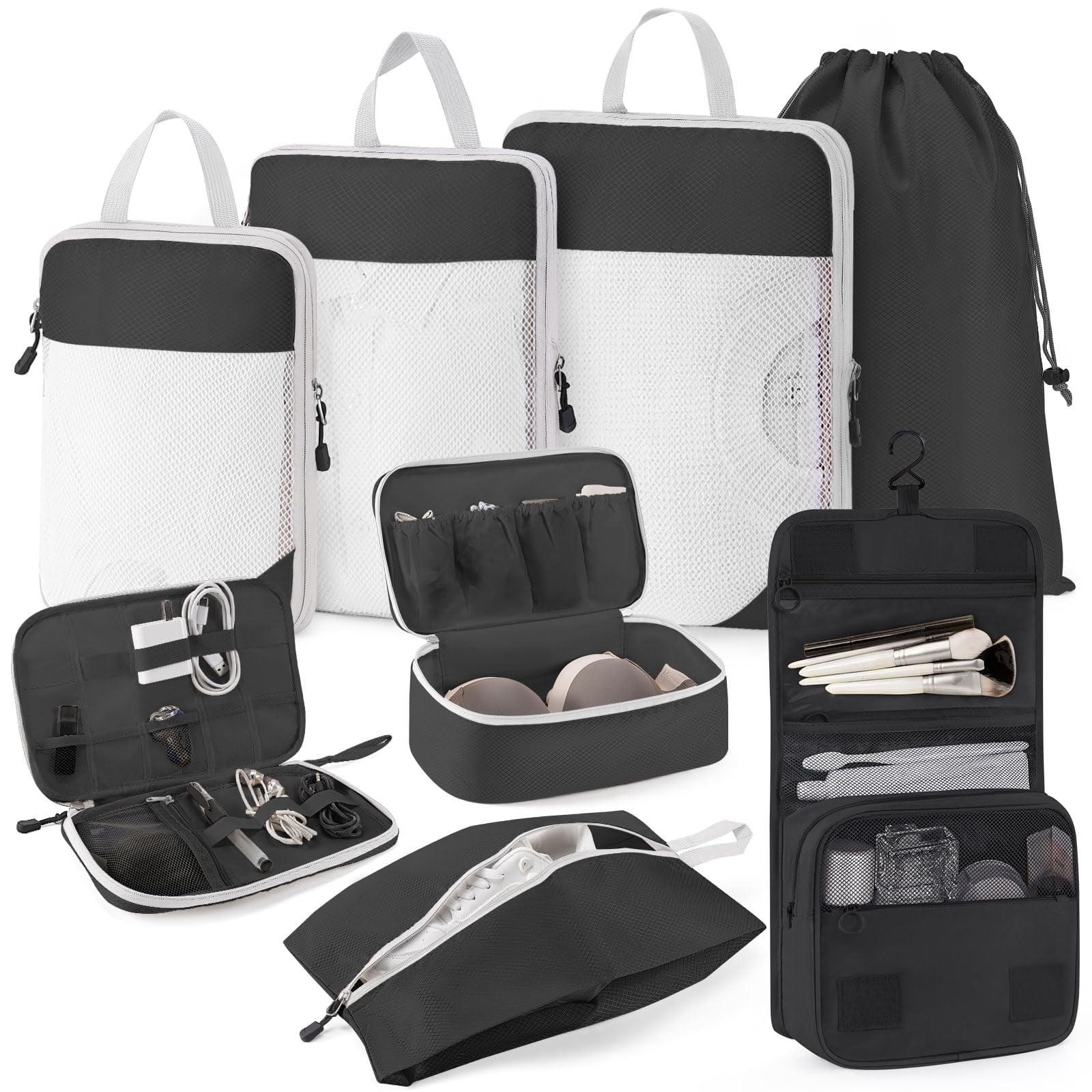 10 Set Compressible Packing Cubes for Travel Essentials, Collapsible ...
