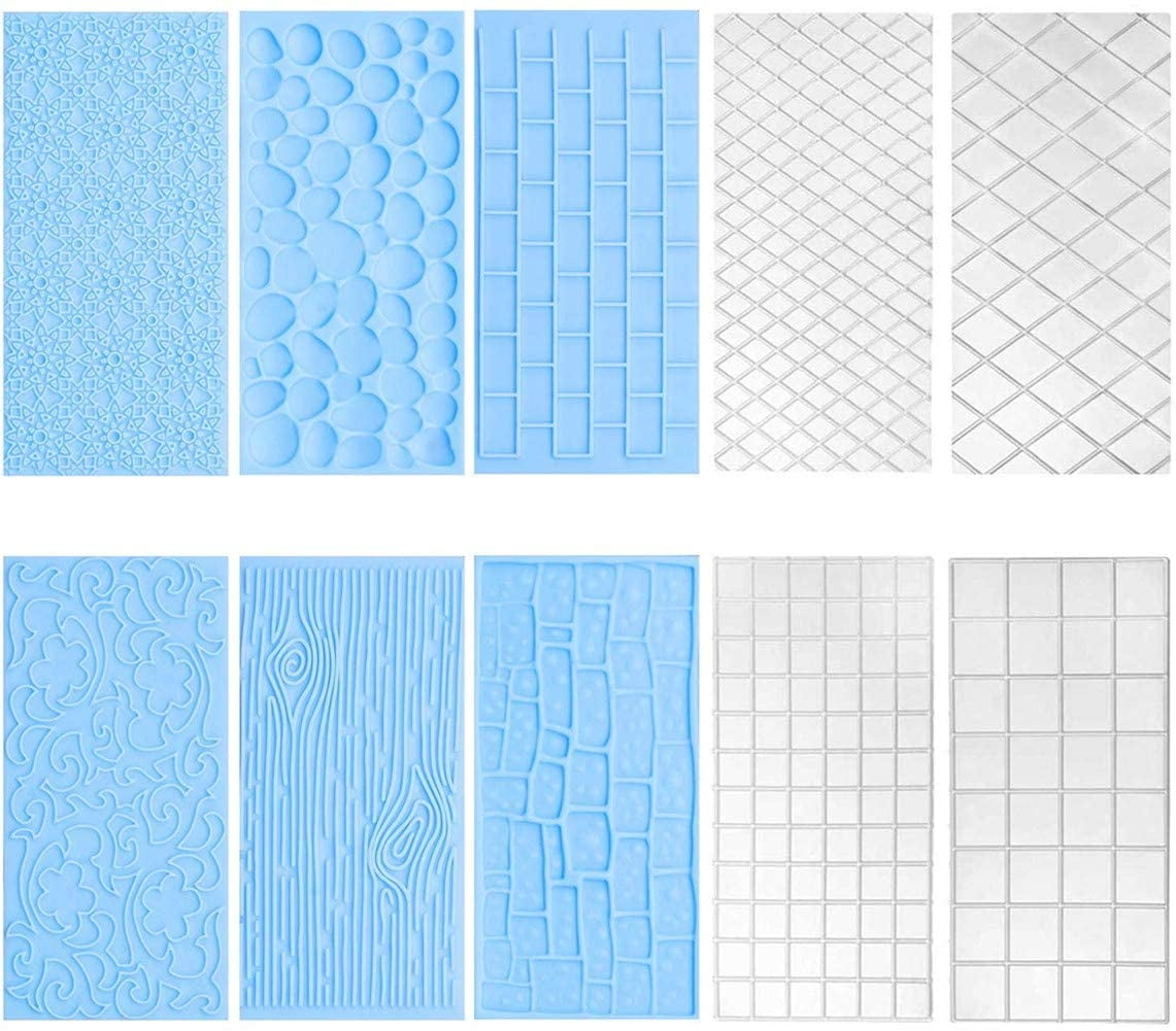 10 Set Fondant Impression Mat Mold Lace Embossing Mat Tree Bark/Brick ...
